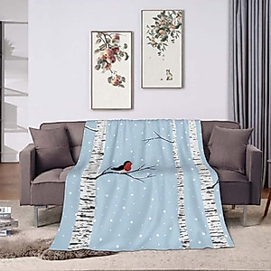 Throw Blanket 40x50 Inch,Birch Bird Red Tree Flannel Soft Cozy Fluffy Throw Blankets and Warm Throws for Adults in Couch Sofa Bed 50x40 Inch