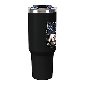 Vintage Wrestling U.S.A Flag 40oz Water Bottle Double Wall Insulated Tumbler with Handle Leakproof Travel Mug White-style