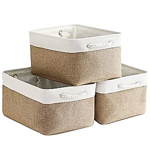 Sacyic Fabric Storage Baskets Rectangular Baskets Baskets for Organizing Fabric Basket for Shelves Decorative Baskets for Toys Empty Gift Baskets Cloth Baskets for Storage (White&Khaki)