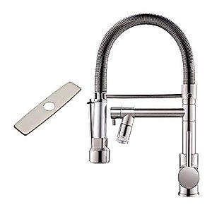 Fapully LED Kitchen Faucet with Sprayer,Single Handle Kitchen Faucet with Hole Cover Brushed Nickel