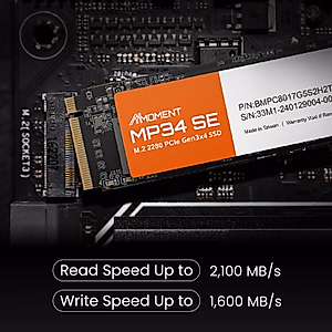 MMOMENT MT34 512GB SSD PCIe Gen3 NVMe M.2 2280 Internal Solid State Drive, Gen3.0X4, Read Speed up to 2000MB/s, for Laptop and PC Desktop