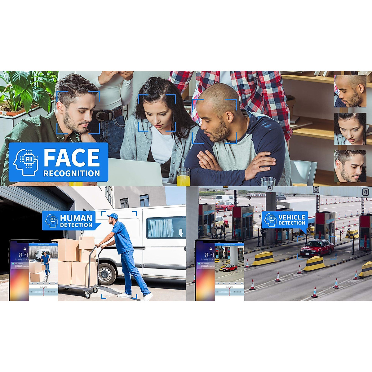 GW Security 8 Channel Smart AI PoE NVR Ultra-HD 4K (3840x2160) Security Camera System with 4 x 4K (8MP) 2160P Face Recognition/Human/Vehicle Detection Waterproof Surveillance IP Dome Camera