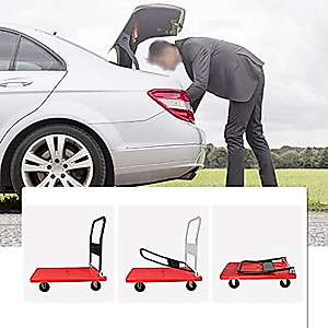 Flatbed Hand Cart Folding Platform Truck Plastic Deck and Metal Handle Hand Cart with Wheels Foldable Push Trolley for Luggage Parcel Tools Moving Heavy Duty Flatbed Cart (Size : Large-silen