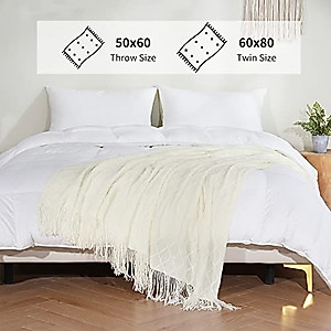 Yastouay Knitted Throw Blankets Soft Cozy Knit Blanket with Tassel Lightweight Breathable Fleece Blanket Decorative Blanket for Couch, Bed, Sofa, Travel and Farmhouse, 50"x60", Off White