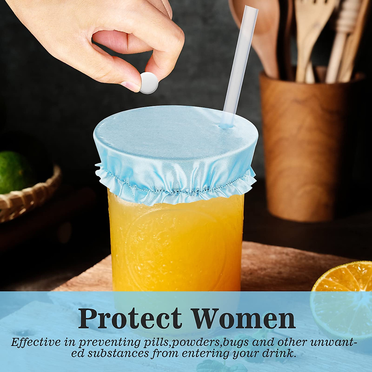 Lusofie 4 Pack Drink Covers for Alcohol Protection with Straw Hole Universal Cup Covers for Drinks, Prevent Drink Getting Spiked at Bar Party(4 Colors)