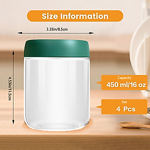 16 OZ 4 Pack Glass Jar with Lid,Leak Proof Glass Overnight Oats Jars,Reusable Wide Mouth Mason Jars for Overnight Oats, Fruit, Salad Dressing, Sauce,Cereal,Pasta,Sugar,Beans,Spice,Condiment