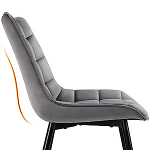 Yaheetech Set of 4 Dining Chairs Velvet Reception Chairs Tufted Accent Chairs with Soft Padded and Metal Legs for Kitchen/Living Room/Lounge/Reception, Gray