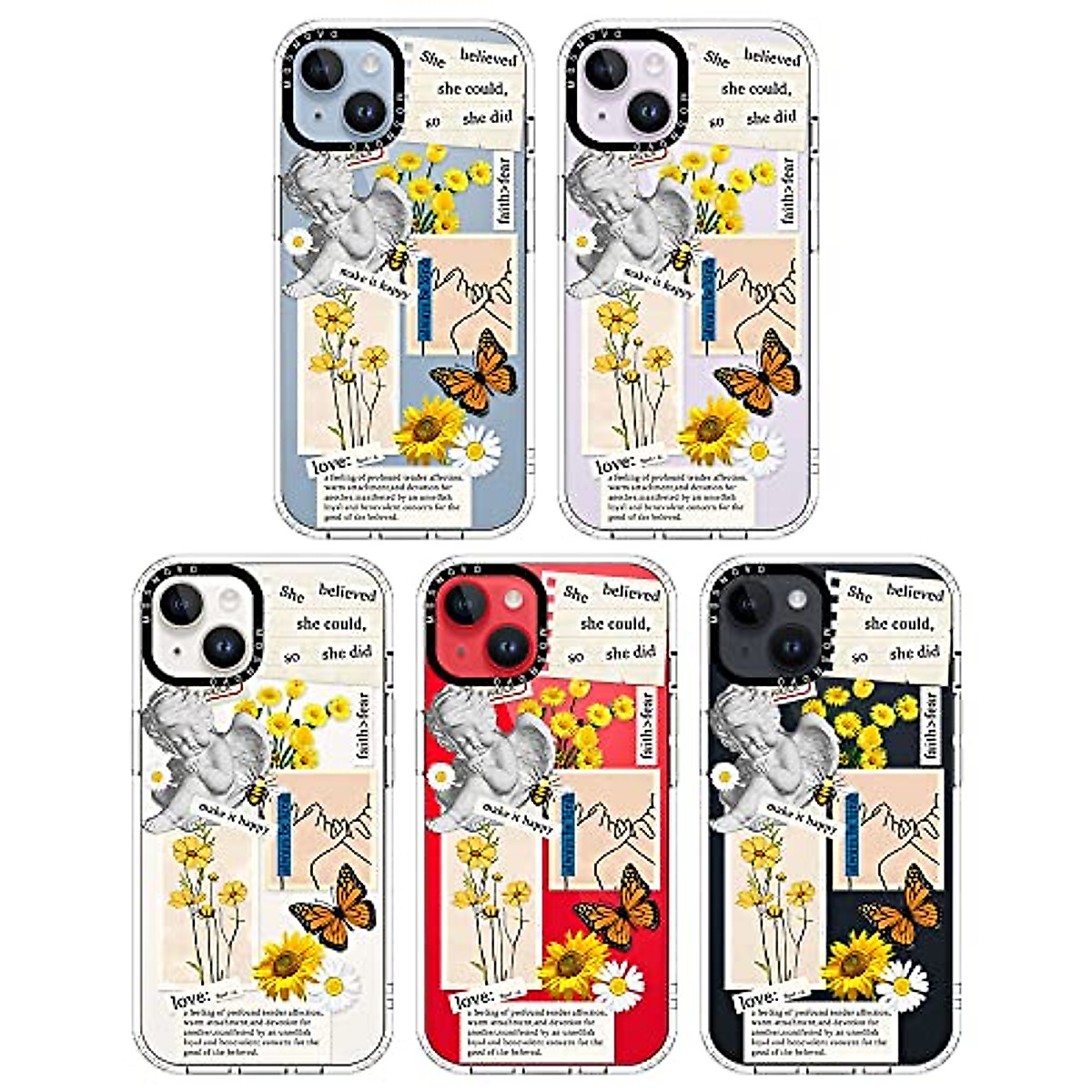 MOSNOVO Compatible with iPhone 14 Plus Case, [Buffertech 6.6 ft drop Impact] [Anti Peel Off Tech] Clear TPU Bumper Women Girl Phone Case Cover with Vintage Collage Art Designed for iPhone 14 Plus 6.7"