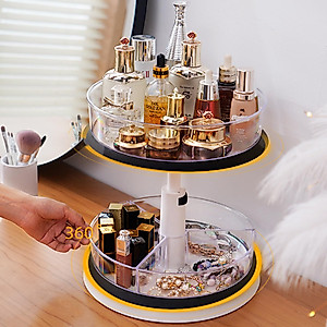 ROYALITA 2 Tier Lazy Susan Organizer for Cabinet, Upgraded 11.5" Clear Lazy Susan Turntable for Table, Detachable 360° Rotating Lazy Susan Spice Storage for Kitchen, Pantry, Refrigerator, Countertop
