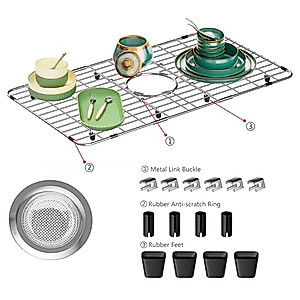 iPEGTOP Sink Bottom Grid, Stainless Steel Sink Protector 28-1/2" x 15-1/2" Centered Drain Hole with Corner Radius, Sink Grate for Bottom of Kitchen Sink Single Sink Bowl with Sink Hole Cover