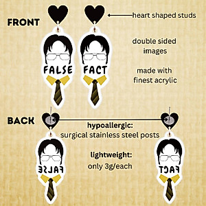 Fun Earrings, Office Dwight Schrute Costume Accessories, Office Party Favors, Office Merchandise, Office Gifts for Women (Fact False)
