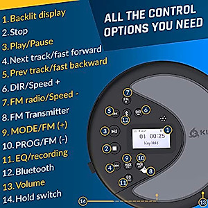 KLIM Discover + Portable CD Player Walkman with Long-Lasting Battery + New 2024 + with Headphones + Radio FM + Compatible MP3 CD Player Portable + SD Card, FM Transmitter, Bluetooth + Ideal for Cars