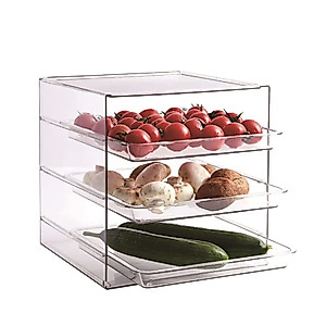Refrigerator Organizer Bins with Pull-out Drawer, Large Stackable Fridge Drawer Organizer Set with Handle, BPA-free Drawable Clear Storage Cases for Freezer, Cabinet, Kitchen, Pantry Organization