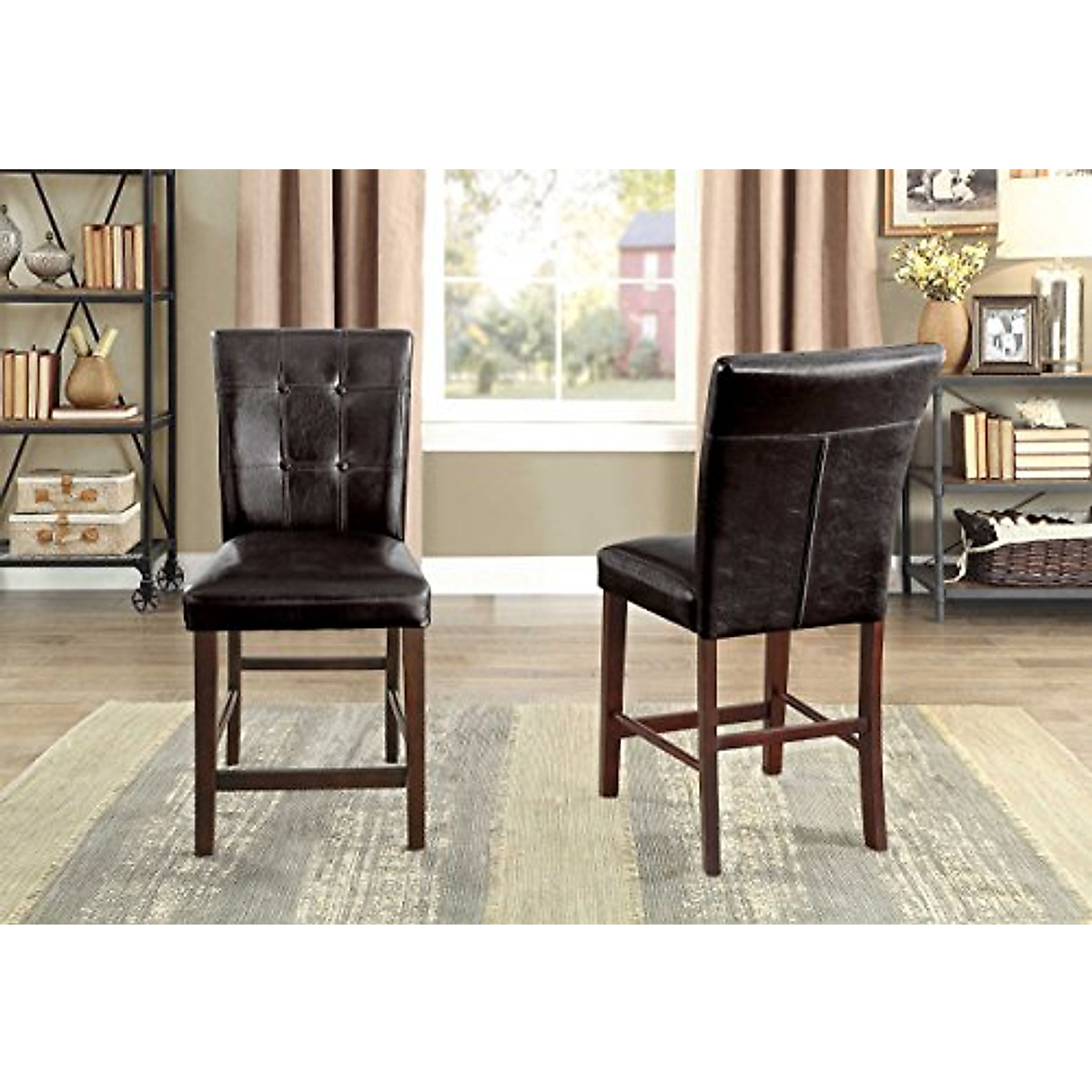 Homelegance Decatur PU Leather Counter Height Chair (Set of 2), Dark Brown