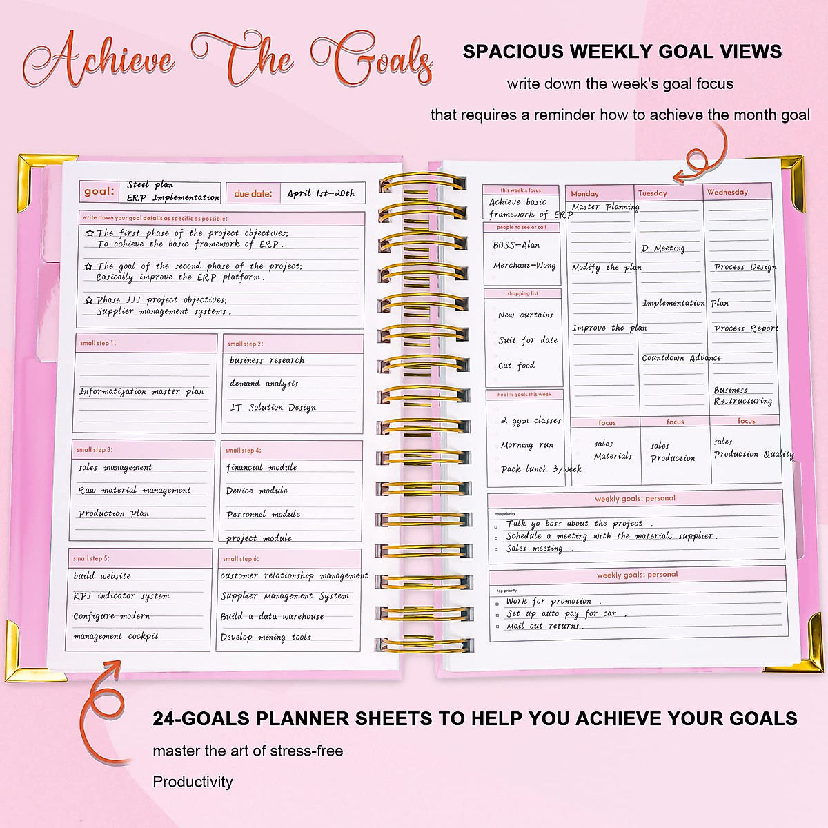 A5 Undated Daily Weekly Monthly Diary Journal Planner Agenda Notebook-Make Your Goals a Reality -Gratitude & Goals 6 Month Hardcover Spiral Bound Journal