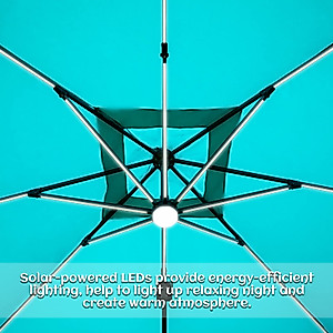 Sunnyglade 10x10ft Solar Powered LED Cantilever Patio Umbrella Square Deluxe Offset Umbrella 360°Rotation & Integrated Tilting System & LED lights for Market Garden Deck Pool Backyard Patio