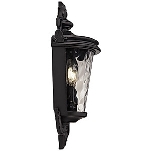 John Timberland Casa Marseille European Outdoor Wall Light Fixture Textured Black Scroll 17" Clear Hammered Glass for Exterior House Porch Patio Outside Deck Garage Yard Front Door Garden Home