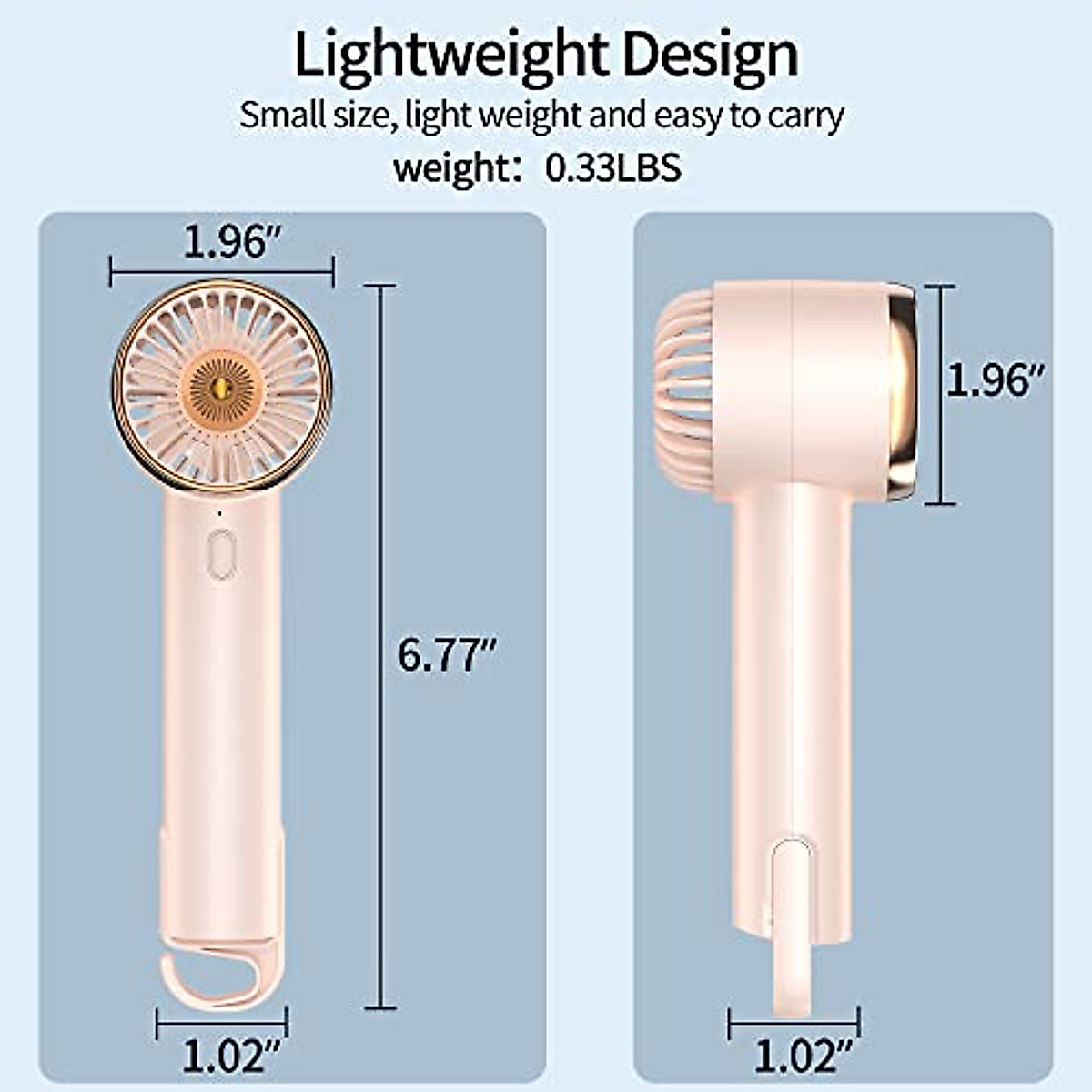 Handheld Fan, Mini Portable Fan USB Rechargeable with Hanging Hook, 3 Speeds, 3000mAh Personal Desk Turbo Fans, Small Pocket Fan for Indoor Outdoor Travel