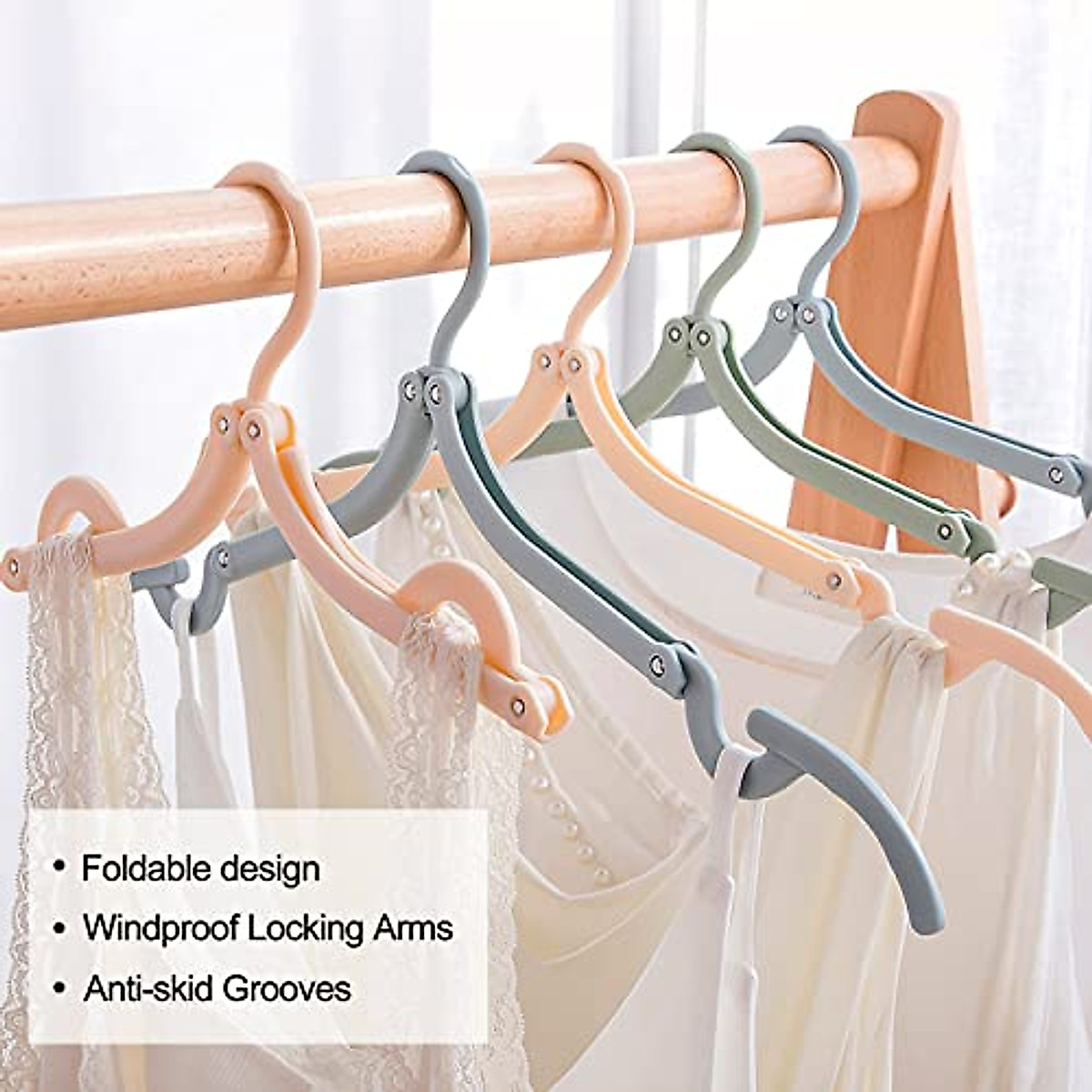 16pcs Colorful Travel Hangers, XIACIBDUS Portable Folding Plastic Hangers with 1 Clothesline, Travel Accessories Clothes Drying Rack for Travel School Home