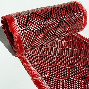 KARBXON - 4 in x 10 ft – Beehive Weave - Carbon Fiber Aramid Fabric - Red - 3K - 240g/meter - Beehive Weave 4” Wide Hemmed Fabric for Repair, DIY Projects (4, 10 ft)