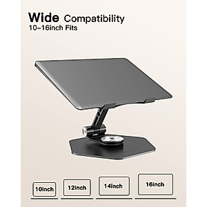 SOJUNER Swivel Adjustable Laptop Stand, 360° Rotating of Aluminum Laptop Stand for Desk, Laptop Riser with Mechanical Sound, Laptop Computer Stand Compatible with 10-16 inch Laptop, Black