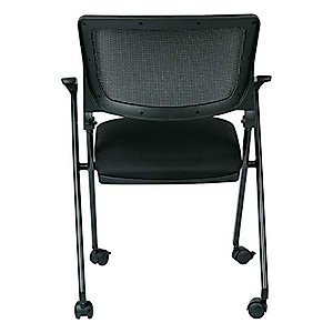 Office Star FC Series 2-Pack Folding Nesting Chairs with Breathable Mesh and Padded Fabric Seat, Icon Black with Black Frame
