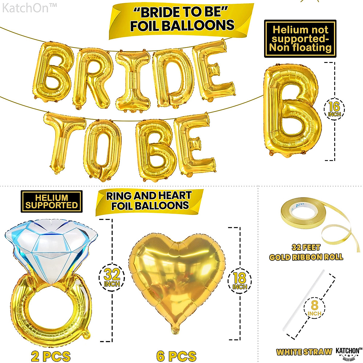 KatchOn, Gold Bride To Be Balloons Set - Pack of 17 | Gold Bride Balloons | Bridal Shower Balloons for Bridal Shower Decorations | Bride To Be Gold Balloons for Gold Bachelorette Party Decorations