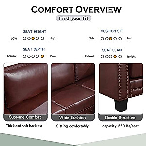 Cotoala Leather Sectional Sofa, L-Shape Corner Couch with Scroll Arms & Rivet Ornament for Living Room, Home Furniture, Apartment, Dorm, Brown PU