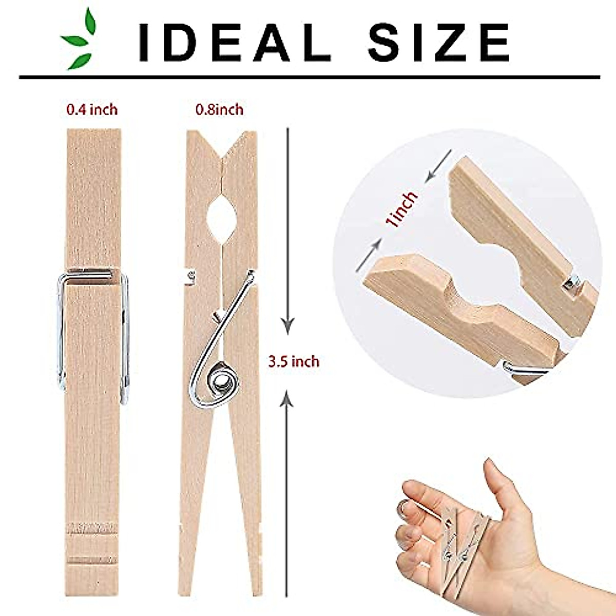 Clothes Pins Wood for Hanging Clothes,3.5 Inch【100pcs】 Heavy Duty Wooden Clothespins,Clothes Pins for Craft,Wooden Clips for Pictures. | Rust Resistant