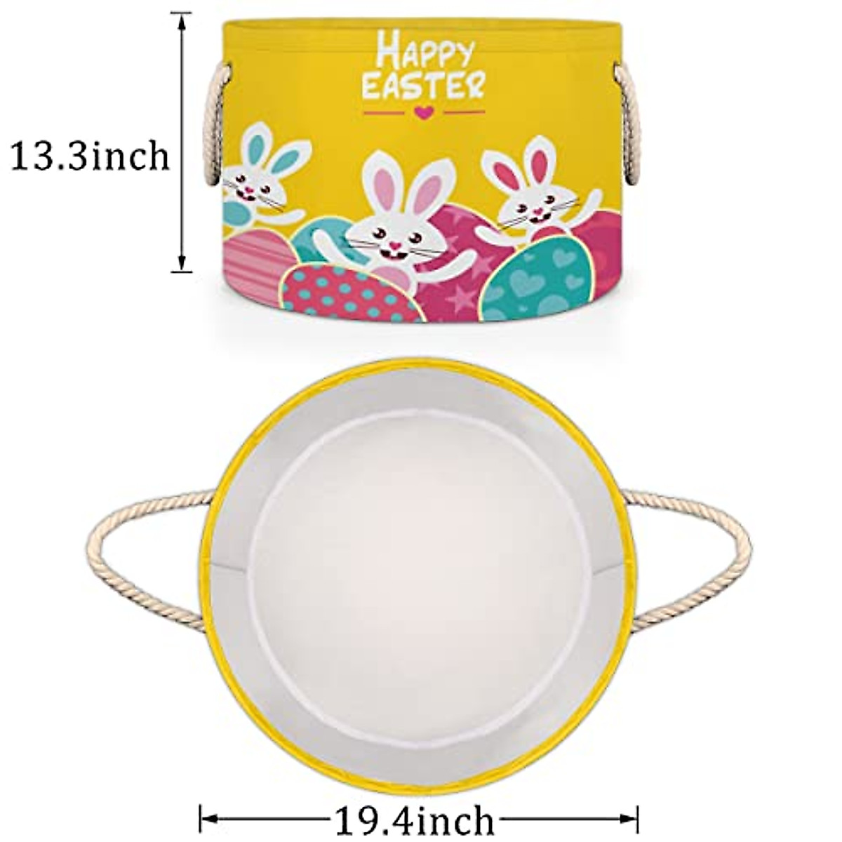 Easter Bunny Rabbit Eggs (13) Large Round Baskets for Storage Laundry Baskets with Handles Blanket Storage Basket for Bathroom Shelves Bins for Organizing Nursery Hamper Girl Boy