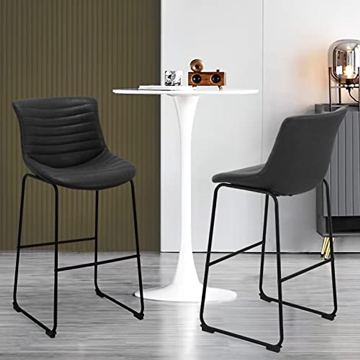 Chairelax Hight Bar Stools Set of 2, 28" Counter Tall Synthetic Leather Modern Design Bar Chair with Backrest and Footrest for Kitchen Bar Counter Restaurant (Black)