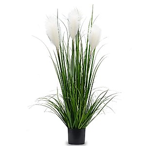 Luxsego Artificial Plants Reed Greenery Flowers, Potted Tall Silk Fake Pampas Grass for Home, Office, Wedding Decor, Faux Plants for Her or Him(46in, White)