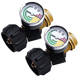 JEASOM Propane Tank Gauge Level Indicator Leak Detector Gas Pressure Meter Color Coded Universal for Cylinder, BBQ Gas Grill, RV Camper, Heater and More Appliances - Type 1 Connection(2PCS)