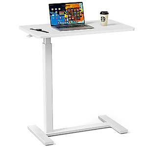 DUMOS Standing Rolling Desk Adjustable Height, Mobile Desk with Wheels Lockable White Mobile Laptop Desk for Office, Home and Study