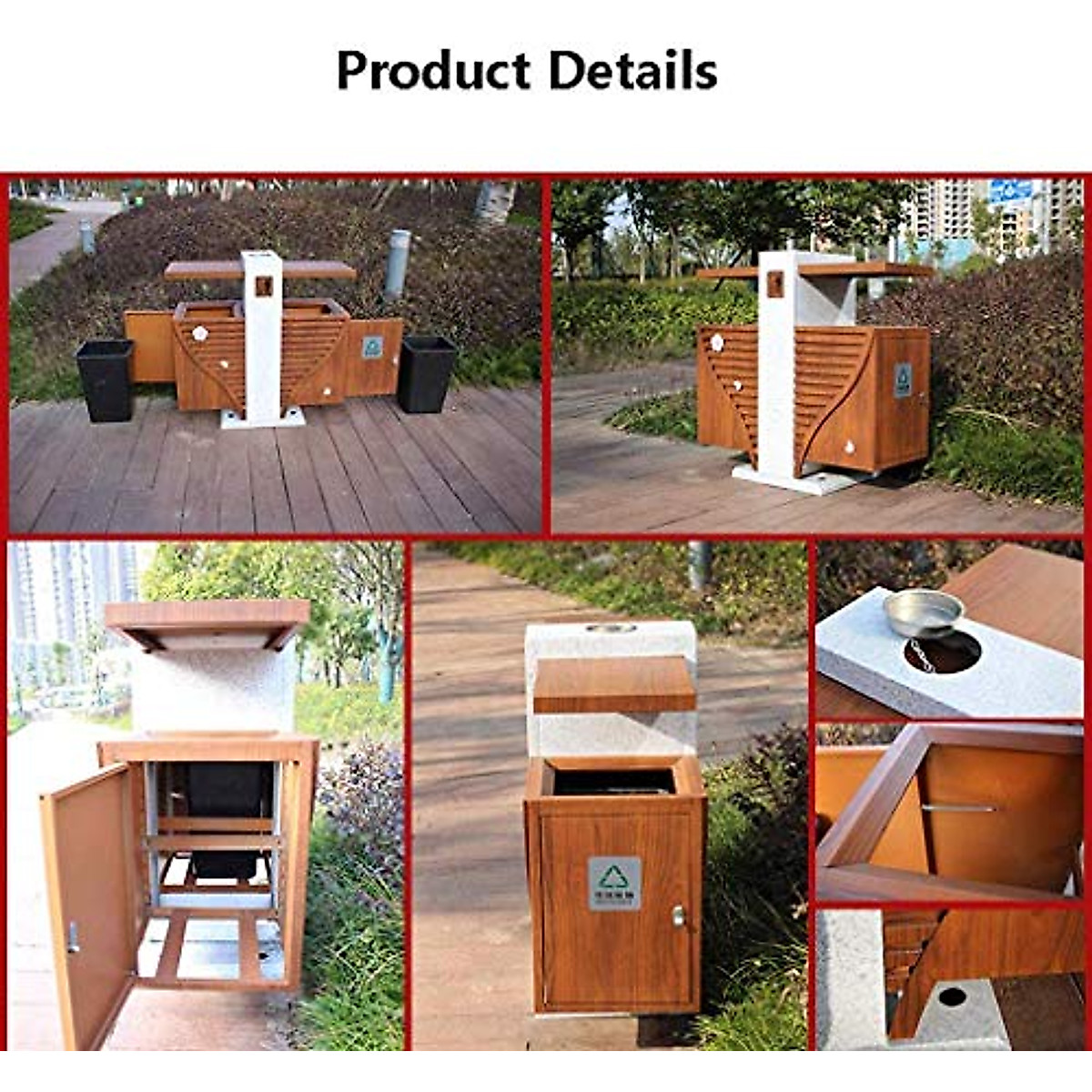 Trash can Metal Trash Can Removable Inner Bucket Decoration Waste Bin Park Restaurant Garden Outdoor Ashtray Big Rubbish Bin Trash Bin