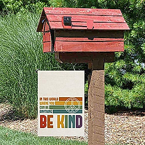 pingpi Be Kind Garden Flag, Faux Burlap Garden Flag with Rainbow and Peace Sign, in A World Where You Can Be Anything Be Kind Quote Garden Decor 12.5 X 18 inch
