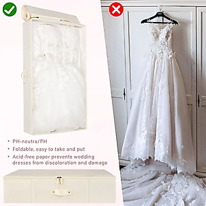 Wedding Dress Storage Box - Wedding Dress Preservation Box with 1 Pair Microfiber Gloves and 20 Sheets of Acid Free Tissue Paper, Bridal Essentials, Heirloom Breathable Wedding Keepsake Box (Beige)