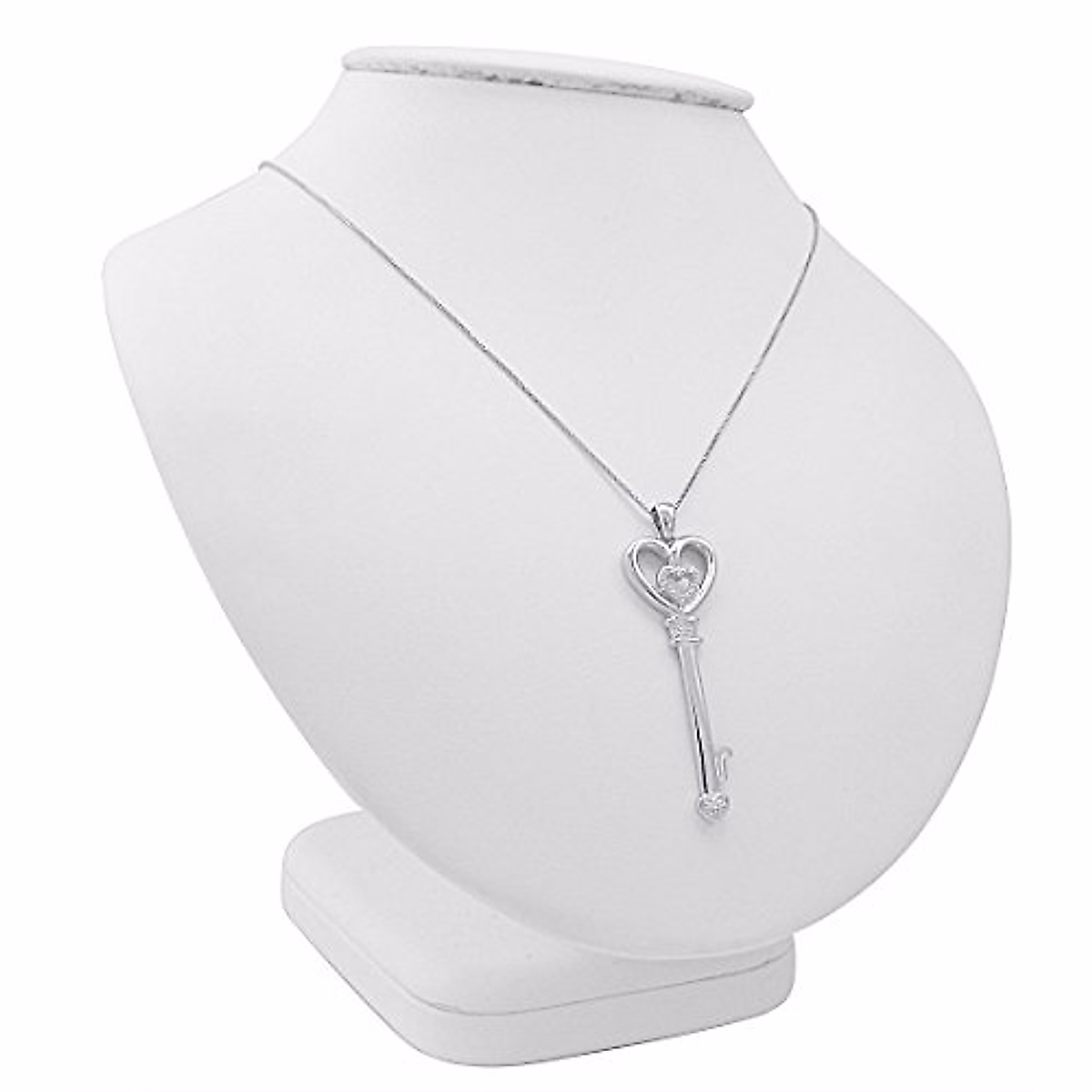 Amanda Rose Collectoin Diamond Key to Her Heart Pendant Necklace for Women in Sterling Silver on an 18" Box Chain| Real Diamonds in Sterling Silver