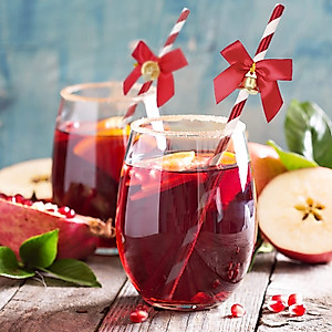 Whaline Christmas Paper Straws Red Bow Gold Bell & Red White Stripe Disposable Straws Merry Christmas Drinking Decorative DIY Straws for Christmas Wedding Xmas Birthday Winter Party Supplies, 25Pcs