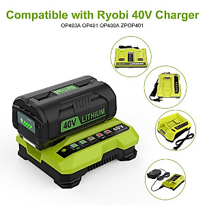 Energup 40Volt 6500mAh Replacement Ryobi 40V Battery + Charger Kit for Ryobi 40V Lithium Battery OP4026 OP40601 OP4050A OP4040 OP4030 OP4050 with OP401 Ryobi 40V Charger