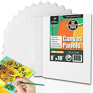 Painting Canvas Panels 8x10 inch 12 Pack, Flat Canvases for Painting 8oz Triple Primed 100% Cotton Acid-Free Blank Art Paint Canvas for Acrylic Oil Watercolor Tempera Paints
