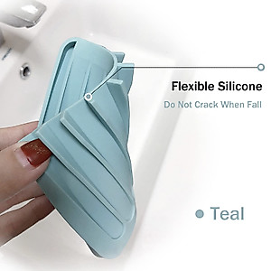 Self Draining Soap Dishes, 3 Pcs Silicone Soap Saver, Waterfall Drainer Soap Holder for Bathroom, Extend Soap Life, Keep Soap Bars Dry Clean & Easy Cleaning ( White, Gray, Teal )