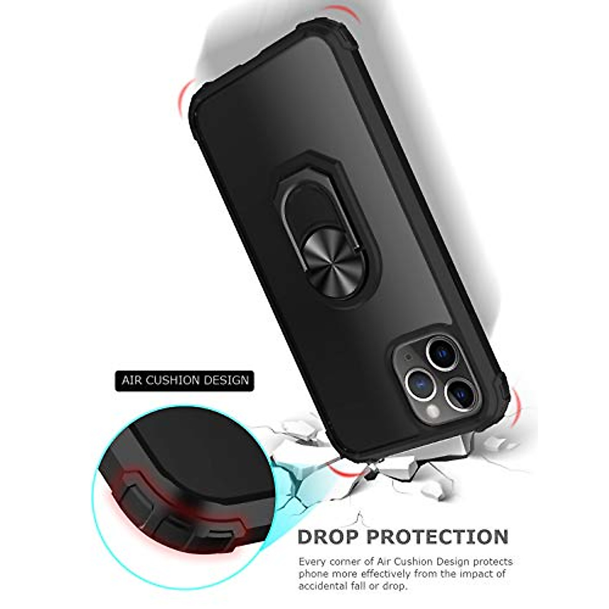 GREATRULY Kickstand Case for iPhone 11 Pro Max 6.5 Inch (2019),Drop Protection Clear Case,Slim Phone Cover Shell,Soft Bumper + Hard Back + Ring Stand Fits Magnetic Car Mount,Black