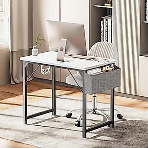 Sweetcrispy Small Computer Office Desk 32 Inch Kids Student Study Writing Work with Storage Bag & Headphone Hooks Modern Simple Home Bedroom PC Table