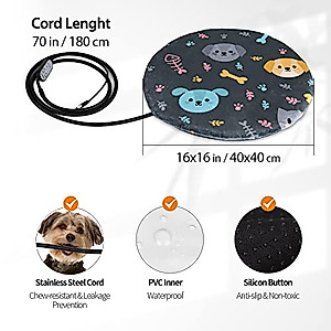 comfheat Dog Bed Mat Warming Pad, Dogs Anti-Anxiety Puppy Cushion Warm Pad for Indoor Outdoor Pets with Removable Cover Non-Slip Bottom Washable Round Heating Waterproof Pads (16'' X 16'')