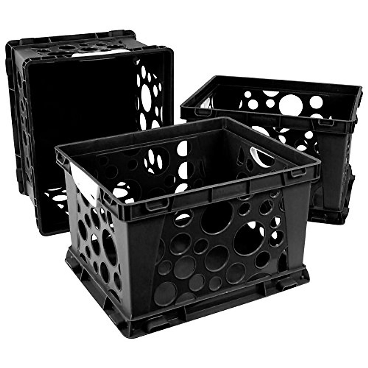 Storex Large Storage and Filing Crate with Comfort Handles, 17.25 x 14.25 x 10.5 Inches, Black/White, Case of 3 (STX61788U03C)