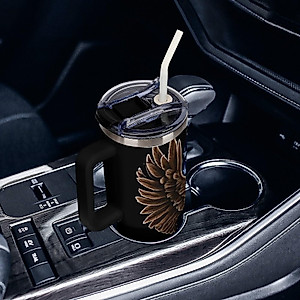 USA Flag Patriotic Eagle Insulated Stainless Steel Travel Mug, 40 Oz Tumbler with Handle And Straw Double-Wall Vacuum Coffee Cup, Leak-Proof Lid, Keeps Drinks Hot/Cold for Hours