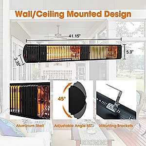 thermomate Infrared Electric Patio Heater, 3000W Carbon Fiber Heating for Outdoor/Indoor, Porch, Deck, Garage with Remote 24 Hours Timer, Hard Wired 240V