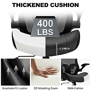 HOMIFYCO Big and Tall Office Chair, 400lbs Ergonomic Desk Chair with Wide 3D Modeling Foam Seat Cushion Mesh Computer Chair with Lumbar Support, Heavy Duty Executive Task Chair for Home Office, Black