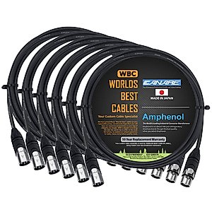 6 Units - 4 Foot - Canare L-4E6S, Star Quad Balanced Male To Female Microphone Cables With Amphenol AX3M & AX3F Silver XLR Connectors - CUSTOM MADE By WORLDS BEST CABLES